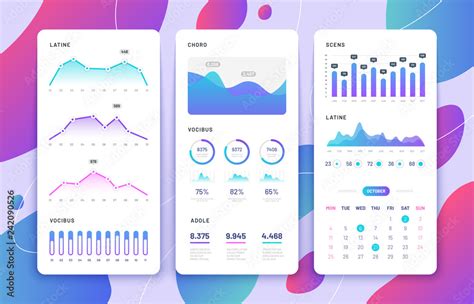 Mobile Phone Ui Control Panel With Statistics Charts Diagrams Calendar Market Annual Graphs