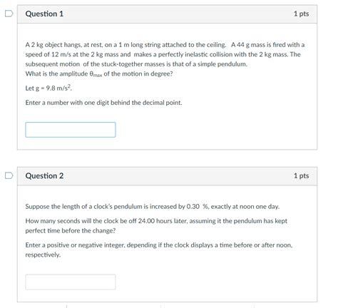 Solved Question 1 1 Pts A 2 Kg Object Hangs At Rest On A 1
