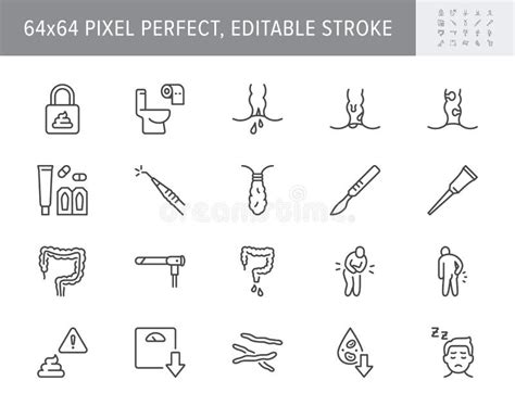 Proctologist Line Icons Vector Illustration Include Icon Toilet