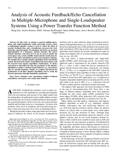 Pdf Analysis Of Acoustic Feedbackecho Cancellation In Multiple