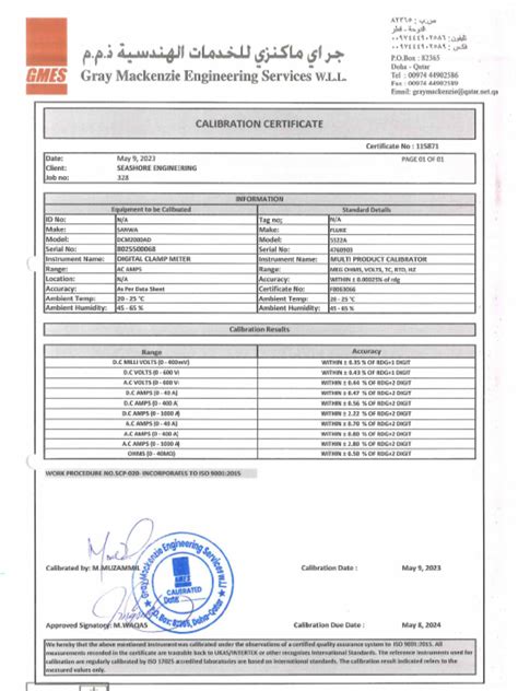 Calibration Certificate Pdf