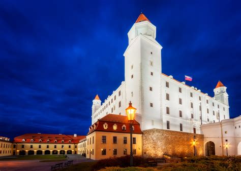 Burg Bratislava Bei Nacht Bratislava Slowakei