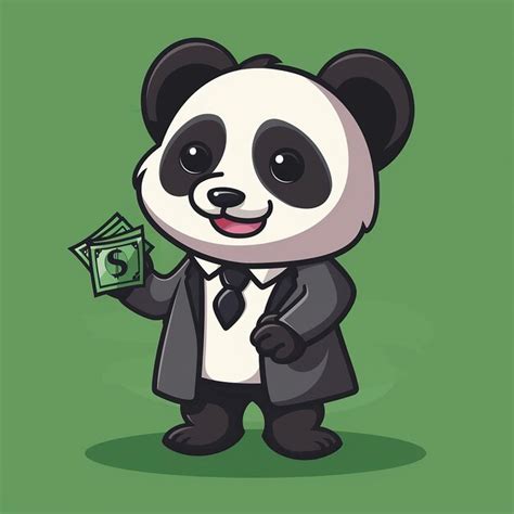 A Cartoon Of A Panda Holding A Dollar Bill And A Dollar Bill Premium