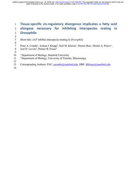 Pdf Tissue Specific Cis Regulatory Divergence Implicates A Fatty Acid