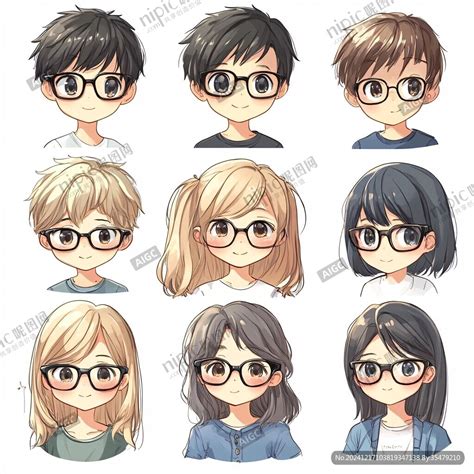 Ai创作图戴眼镜q版女孩 Q版头像设计 Q版人物头像设计 戴眼镜微笑人物 插画人物戴眼镜女孩 Q版大学生 漫画人物头像 学生镜架 男女眼镜 人物q版设计 眼镜娘 学生q版 人物设计设计 Q版
