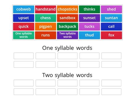 One Syllable And Two Syllable Word Sort Group Sort
