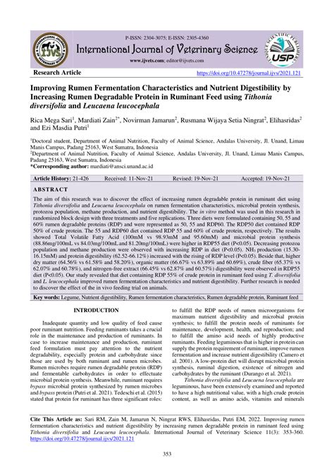 Pdf Improving Rumen Fermentation Characteristics And Nutrient