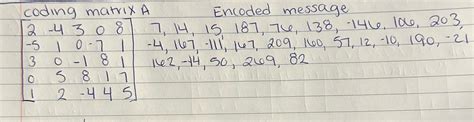 Decode Message Then Find The Message Coding Matrix A Encoded