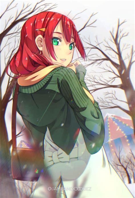 Anime Girl With Short Red Hair And Green Eyes