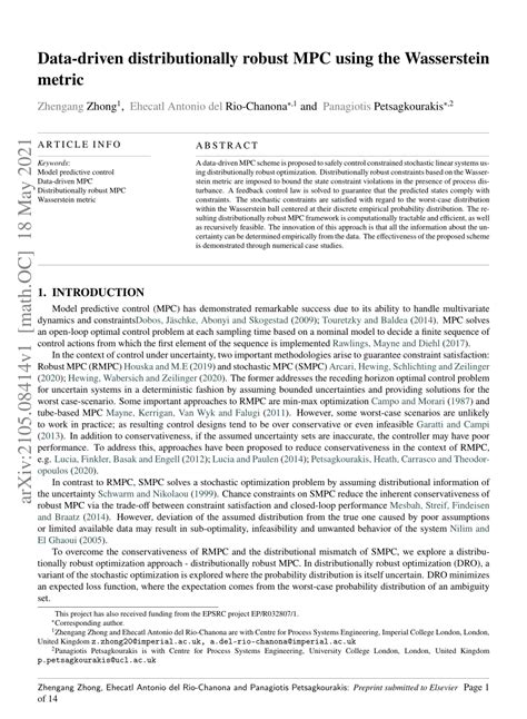 Pdf Data Driven Distributionally Robust Mpc Using The Wasserstein Metric