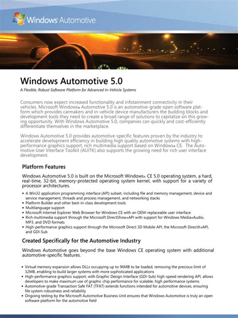 Windows Automotive Data Sheet Pdf Microsoft Windows Graphical