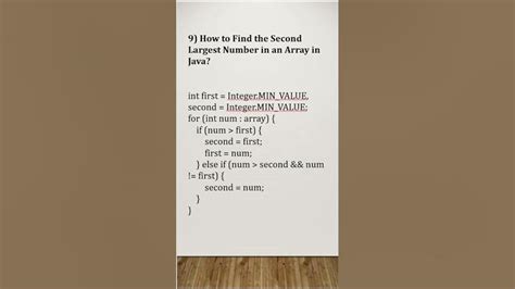 Find Second Largest Number In Array In Java Javatutorialforbeginners
