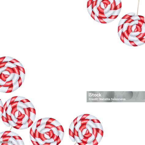 크리스마스 사탕 지팡이 그림이 있는 수채화 프레임 새해 손으로 그림을 그리는 롤리팝은 하얀 배경에 분리되어 있다 디자이너 음식 장식 메뉴 상점 엽서 포장지 표지 포스터 및