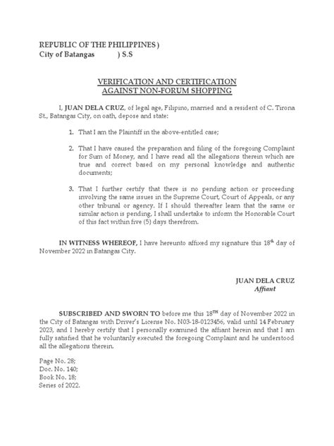 Verification And Certification Against Non Forum Shopping Pdf