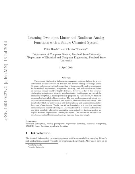Pdf Learning Two Input Linear And Nonlinear Analog Functions With A