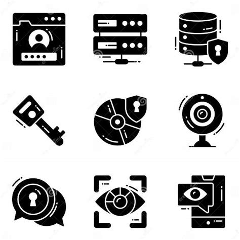 Protection And Security Vector Glyph Icons Set Cyber Computer Network Business Data Technology