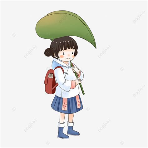 빗속에서 나뭇잎을 가진 소녀 소녀 어린 소녀 하교 Png 일러스트 및 이미지 에 대한 무료 다운로드 Pngtree
