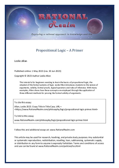 Pdf Propositional Logic A Primer