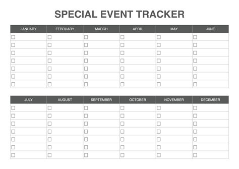 Special Event Tracker Organize Printable Template 22049242 Vector Art
