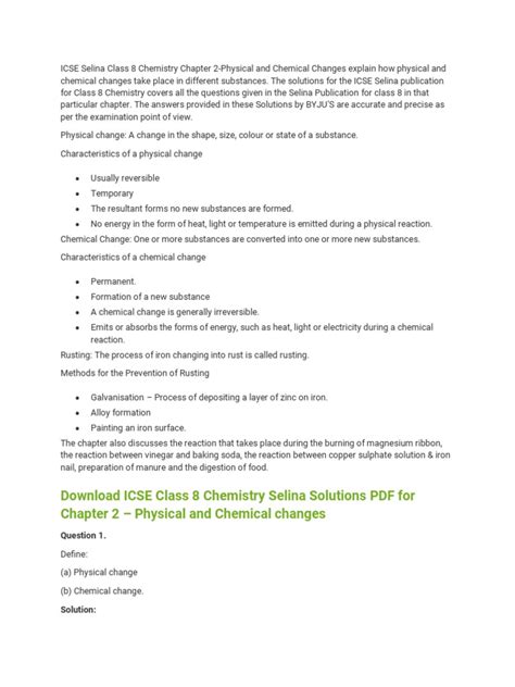 Icse Selina Class 8 Chemistry Chapter 2 Pdf Chemical Substances Water