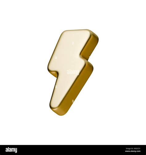 Glossy 3d Gold Lightning Icon With Smooth Metallic Surface Bright