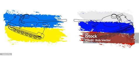 One Continuous Line Of Tank Or Armored Vehicle With Flags Color In The Background Thin Line