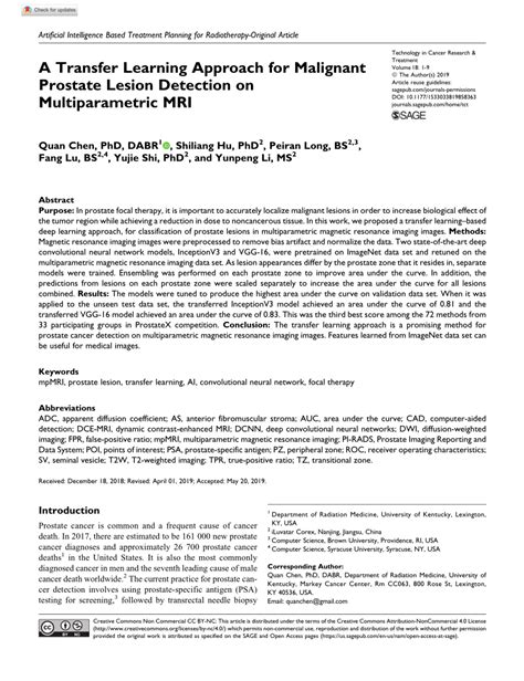Pdf A Transfer Learning Approach For Malignant Prostate Lesion