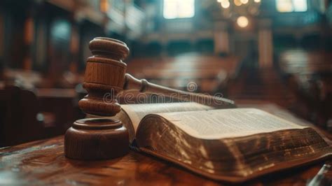 Justice Served Courtroom Scene With Law Book And Gavel Symbolizing