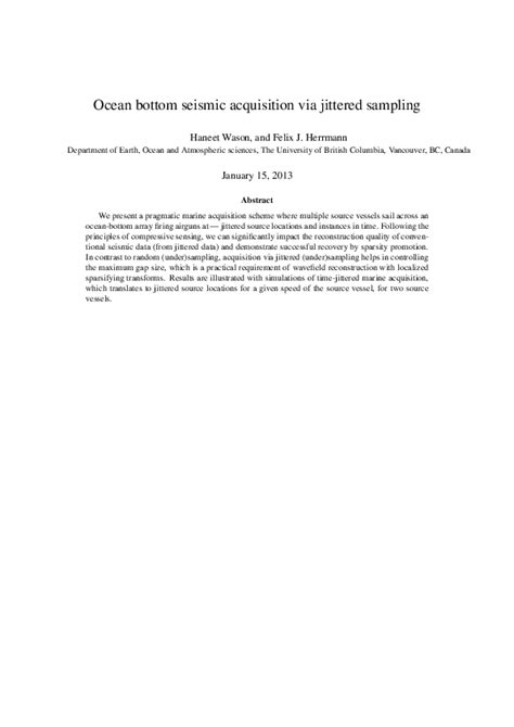Pdf Ocean Bottom Seismic Acquisition Via Jittered Sampling