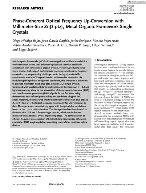 Pdf Phase Coherent Optical Frequency Up Conversion With Millimeter Size Zn 3 Ptz 2 Metal
