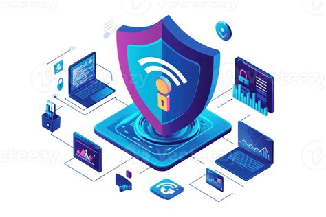 Ilustración De La Seguridad Cibernética Concepto Con Digital Proteger Dispositivos Y Datos