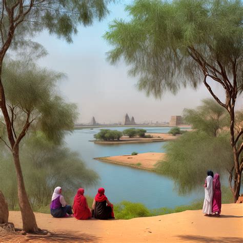 Egyption Girls Looking To The Nile