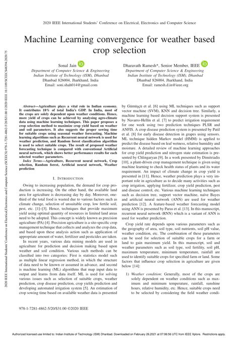 PDF Machine Learning Convergence For Weather Based Crop Selection