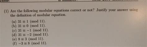 Solved Namen 1 Are The Following Modular Equations Correct