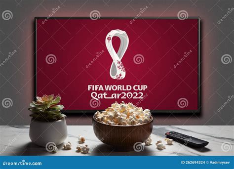 Logotipo De La Copa Mundial De La Fifa Qatar 2022 En Pantalla De Tv Y