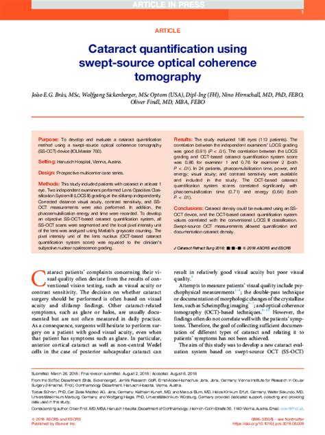 Pdf Cataract Quantification Using Swept Source Optical Coherence Tomography
