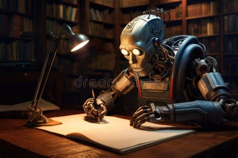 Robot Reading A Book Science Fiction Stock Illustration Illustration