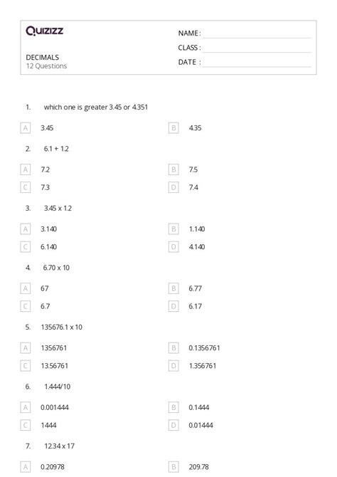 50 Decimals Worksheets For 6th Class On Quizizz Free And Printable