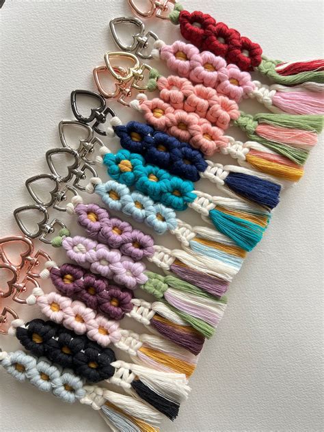 Macrame Keychain Daisy Keychain Macrame Boho Keychain Etsy