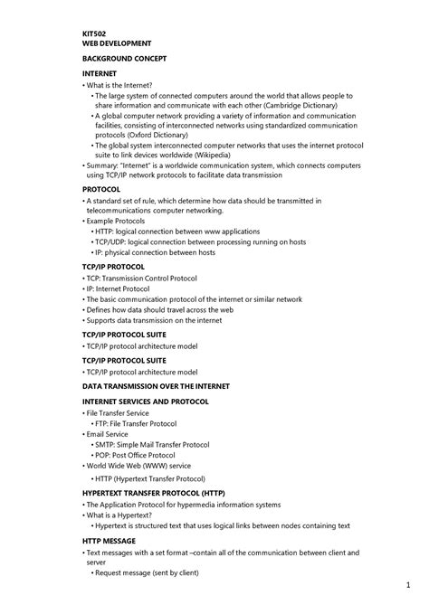 Kit502 Lecture Notes Kit Web Development Background Concept Internet