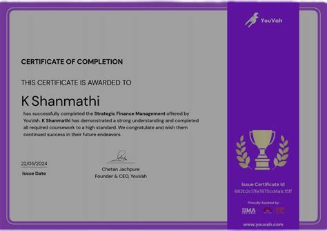 Completed Financial Management Course With Youvah Shanmathi K Posted