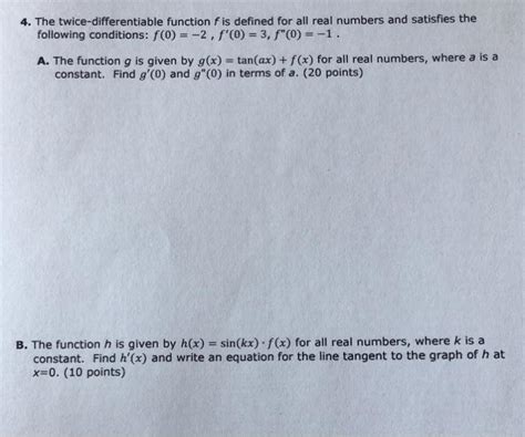 solved 4 the twice differentiable function f is defined for