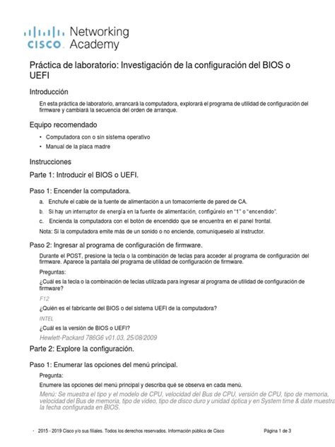3 1 1 6 Lab Investigate Bios Or Uefi Settings Pdf Bios Equipo De Oficina