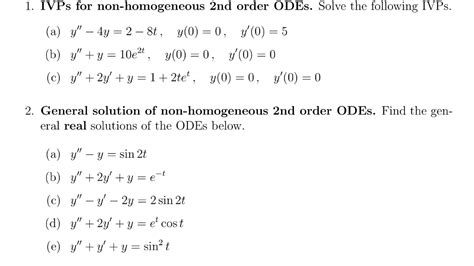 Solved Ivps For Non Homogeneous 2nd Order Odes Solve The