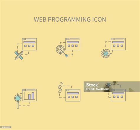 以大綱樣式設置向量 web 程式設計圖示簡單的網頁開發過程設計向量圖形及更多互聯網圖片 互聯網 互聯網瀏覽器 商務 istock