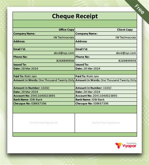 Cheque Receipt Format Simplify Payment Tracking