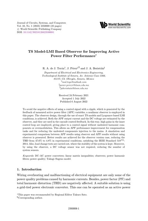 Pdf Ts Model Lmi Based Observer For Improving Active Power Filter