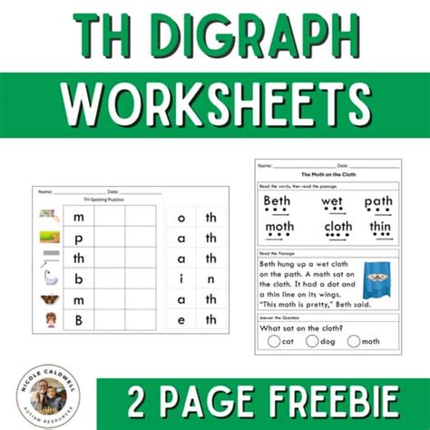 Digraph Th Worksheet Freebie By Nicole Caldwell Tpt