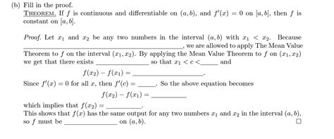 Solved Fill In The Proof Theorem If F Is Continuous And