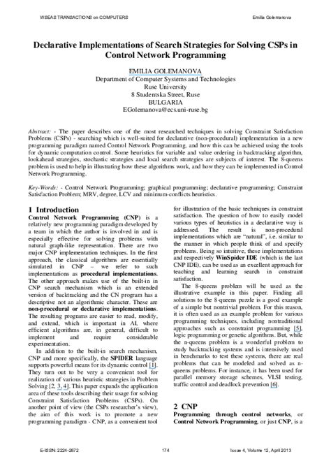 Pdf Declarative Implementations Of Search Strategies For Solving Csps